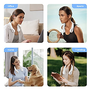 MFEESYOB Portable Neck Fan, 5000mAh Battery Operated Wearable Personal Fan with USB Rechargeable, 3 Adjustable Speeds, 360° Cooling，Super Quiet, Suitable for Outdoor Sports, Travel, Office