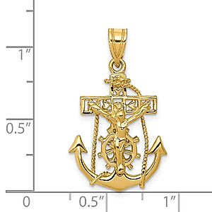 Solid 14k Yellow Gold Anchor Mariners Cross Pendant Charm - 29mm x 18mm