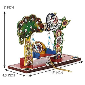 Wooden Jhula with Laddu Gopal Jhula for Pooja & Home Decor || Handicarfted Wooden Laddu Gopal Jhula || (13 x 9 x 4.5 Inch) Multicolour