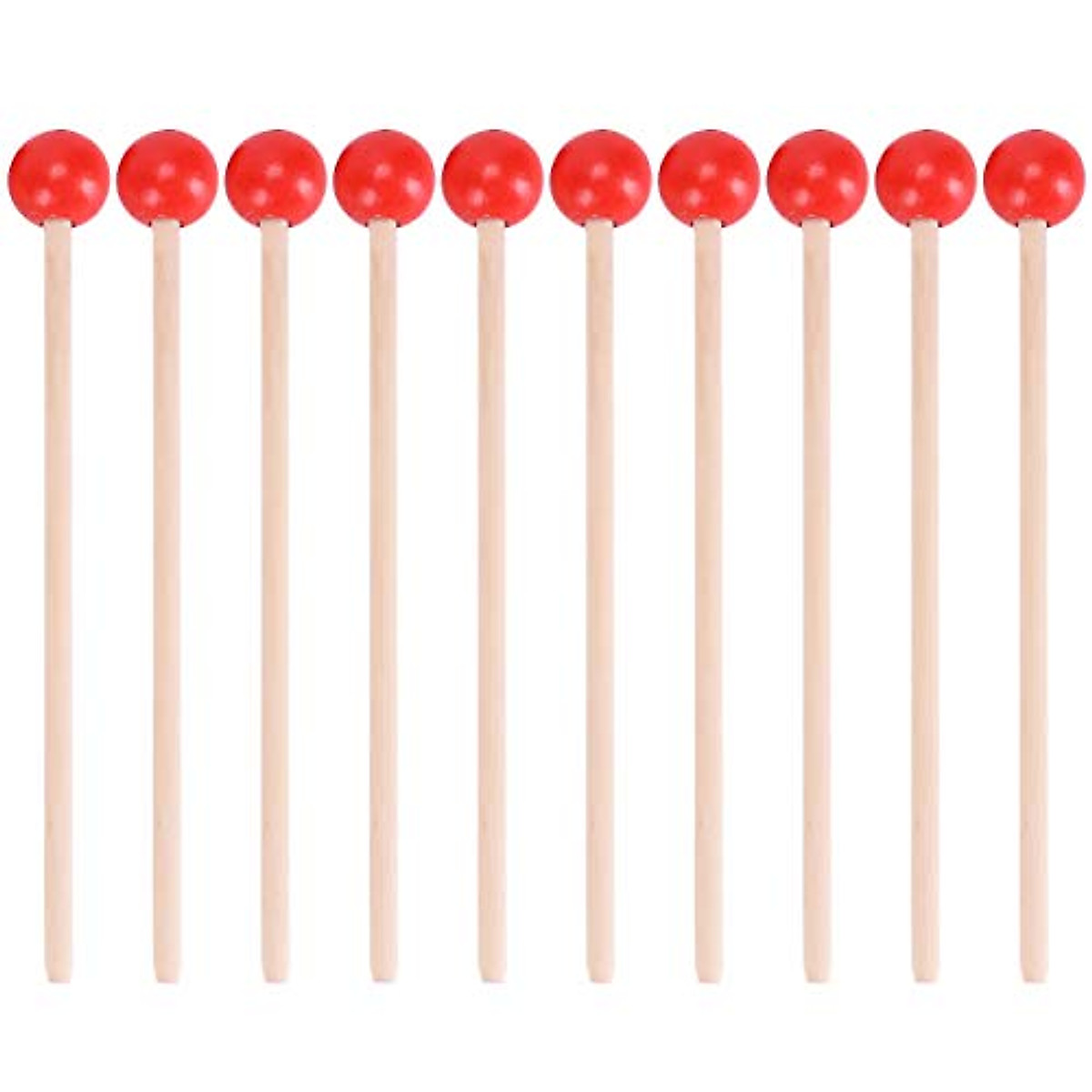 12pcs drum sticks Rubber Mallet Percussion Sticks with Wood Handle Round Head Mallet Music Accessories for Children wooden hammer Kids kids mallets (Red)