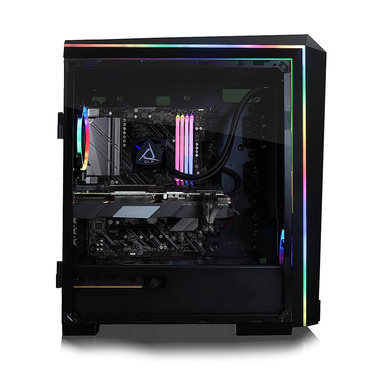 CLX Set VR-Ready Gaming Desktop - Liquid Cooled AMD Ryzen 7 5800X 3.8Ghz 8-Core Processor, 64GB DDR4 Memory, GeForce RTX 3070 8GB GDDR6 Graphics, 1TB SSD, 6TB HDD, WiFi, Windows 11 Home 64-bit, Black