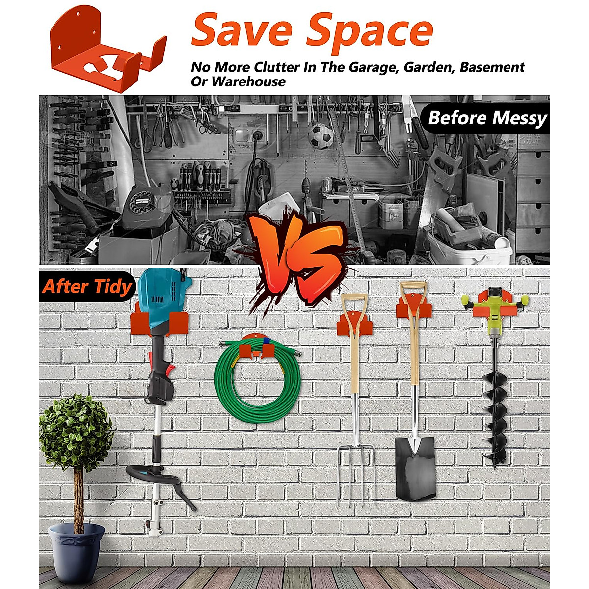 BIHOMIFI Weedeater Hanger Wall Mounted Grass Trimmer Rack Trimmer Rack Heavy Duty Ladder Hooks for Garage, Garage Organization for Power Tool and Hedge Trimmer Chainsaw 1 Pack