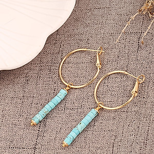 SOFYBJA Gold Huggie Hoop Drop Dangle Earrings Turquoise Beads Gemstone Earrings Boho Handmade Lightweight Jewelry for Women