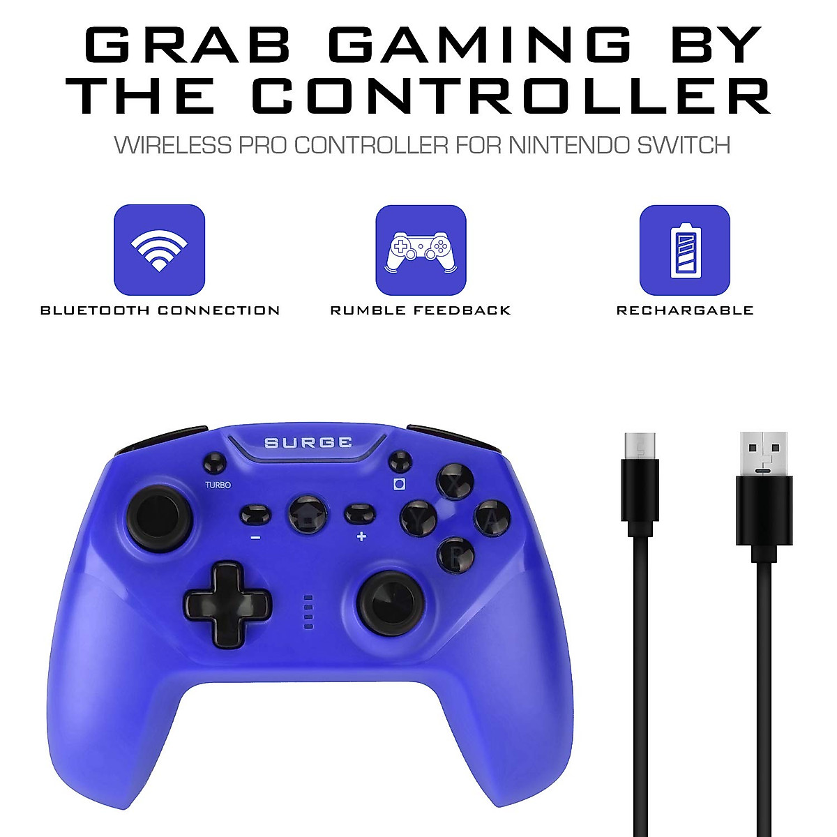 Surge Switchpad Pro Wireless Controller for Nintendo Switch, 4 Macro Buttons, Rechargeable 550mAh Battery, Motion Controls - Blue