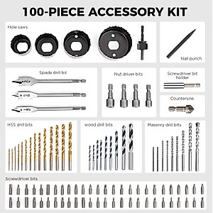 AVID POWER 12V Cordless Drill Set Bundle with 100PCS Drill Bits for Metal, Wood, Masonry