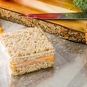 Restaurantware 7 Inch Plastic Food Wraps, 100 Pre-Cut Plastic Food Sheets - High Clarity, Heat Sealable, Clear Plastic Food Wrapping Plastic, Puncture-Resistant, For Sandwiches Or Snacks