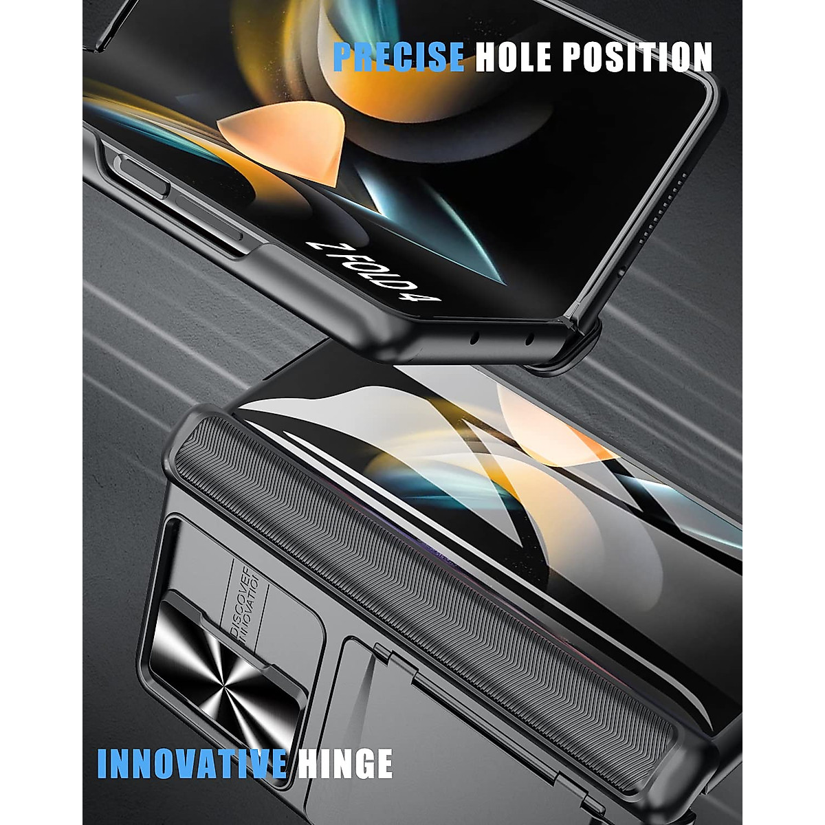 Vihibii for Samsung Galaxy Z Fold 4 5G Case with Card Holder & Sliding Camera Lens Cover, Built-in Hinge Protaction & Screen Protector & Kickstand, Case for Samsung Galaxy Z Fold 4 5G 2022 (Black)