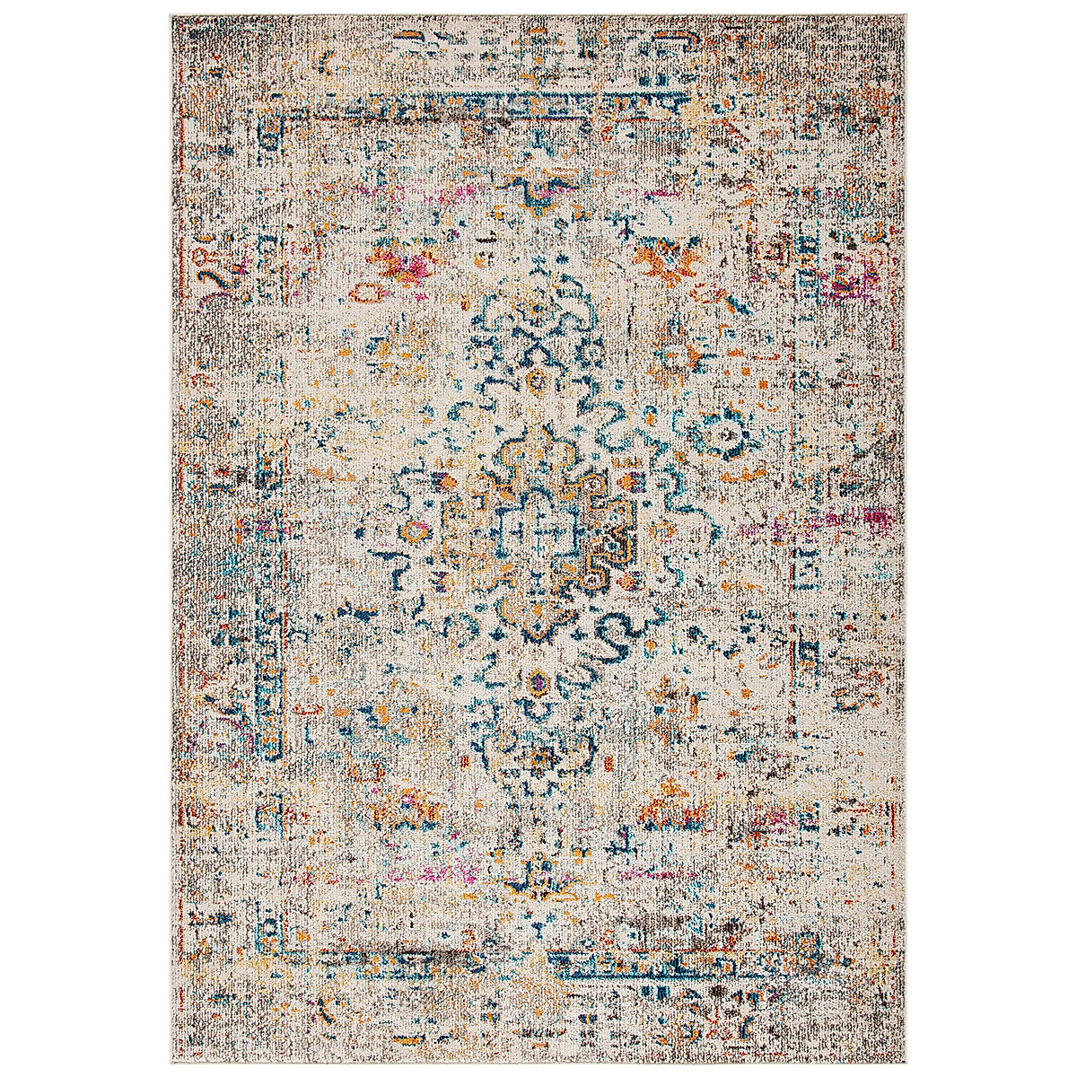 SAFAVIEH Madison Collection Area Rug - 5'3" x 7'6", Grey & Gold, Boho Distressed Medallion Design, Non-Shedding & Easy Care, Ideal for High Traffic Areas in Living Room, Bedroom (MAD474F)