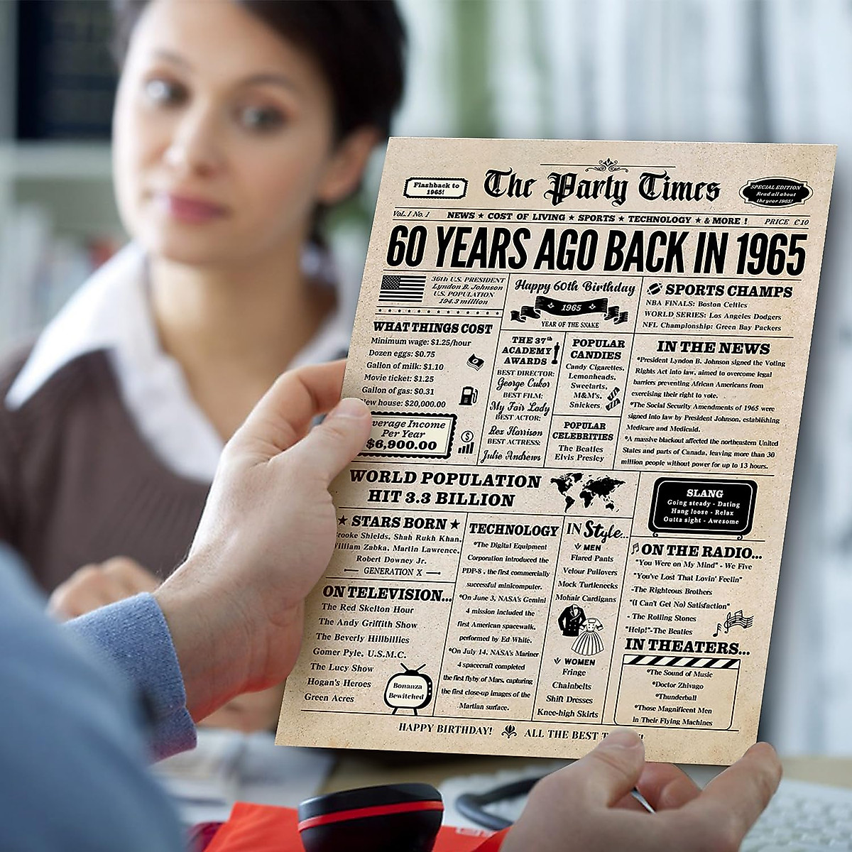 BGTCARDS 60th Birthday Card, 60th Birthday Gifts for Women Men, 60th Birthday Decorations for Him Her, Back in 1965 Birthday Card