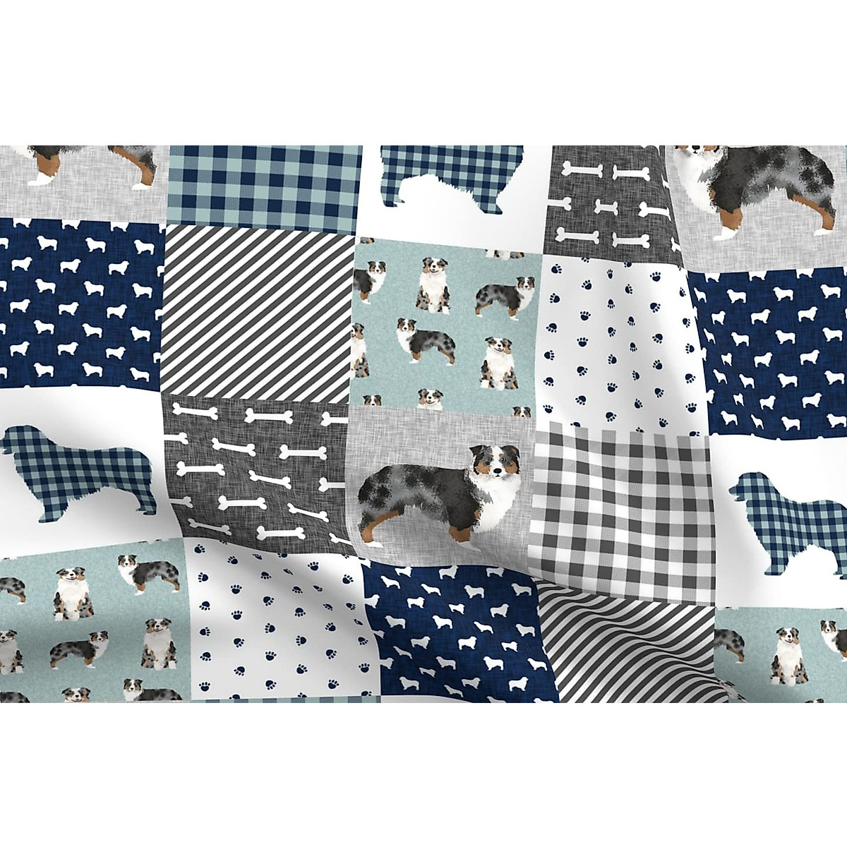 Spoonflower Fabric - Australian Pet Quilt Blue Cheater Floral Shepherd Dogs Wholecloth Top Printed on Petal Signature Cotton Fabric by The Yard - Sewing Quilting Apparel Crafts Decor