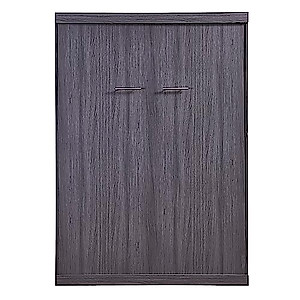 HBRR Full Size Murphy Chest, Can be Folded into a Cabinet, Space-Saving Wall Bed for Multipurpose Guest Room or Home Office, Gray w/3 Storage Drawers and Wardrobe