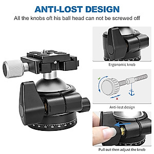 Tripod Ball Head, CAVIX H-46 Metal Ball Head Camera Tripod Head 44lbs/20kg Load with Arca Swiss Quick Release Plate for Tripod, Monopod, DSLR, Camera