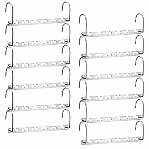 Meetu Space Saving Hangers Multifunctional Clothes Hangers Stainless Steel 6X2 Slots Magic Hanger Cascading Hanger Updated Hook Design Closet Organizer Hanger(Pack of 12)