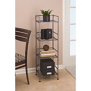 Seville Classics Iron Slat Tower Shelving, 4-Tier (Pewter)