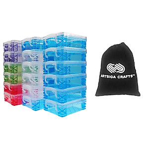 Storage Studios Advantus Super Stacker Crayon Box 8 Blue, 4, Clear, 2 Green, 2 Purple, 2 Pink 1.6 x 3.5 x 4.8 in. 61612 (18-Pack) bundled with 1 Artsiga Craft Bag
