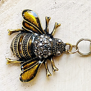 Gothic Bee Zipper Pull for Backpacks, Cute Rhinestone Purse Charms, Unique Vintage Style Insect Handbag Jewelry, Victorian Steampunk Zipper Charms, Camera Bag Charms, Cool Key Chain Charm