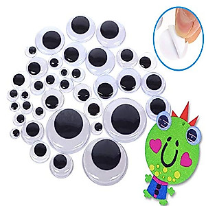 Vivixin 730pcs Self Adhesive Wiggle Googly Eyes, Black Plastic Googly Eye for Crafts, Wobbly Googly Eyes, Large and Small Assorted Sizes Sticker Eyes for DIY