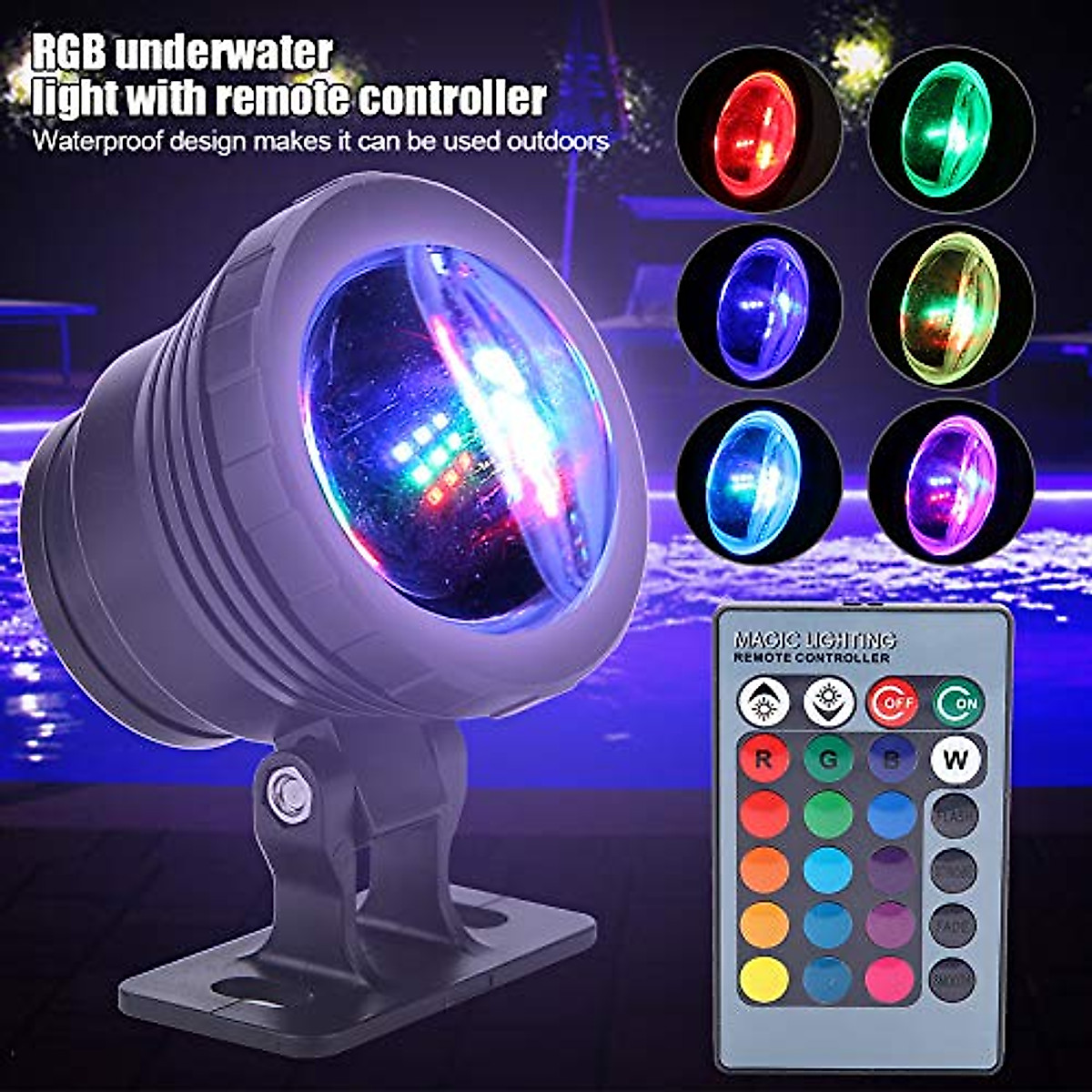 LIYJTK Underwater lamp,RGB LED Underwater Light Waterproof Multi-Color for Outdoor Garden Spotlight Landscape Fountain(10W Black)