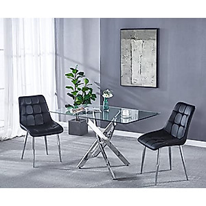 Yoluckea Modern Rectangular Glass Table Tempered Glass Dining Table with Stainless Steel Base Clear Beveled Edges Glass Kitchen Table for Home Kitchen Dining Room 51.20"W x 31.50"D x 29.50"H Silver