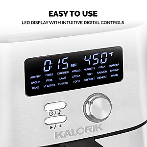 Kalorik MAXX® Digital Air Fryer FT 47823 BKSS | 6-Quart Oilless Air Fryer with 7 Cooking Functions | LED Display | 21 Smart Presets | 5 Dishwasher-Safe Accessories & Bonus Recipe Book | Nonstick Air Frying Basket  | 1750W | Stainless Steel & Black
