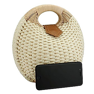 Puedo Women Shell Shape Straw Bag Rattan Woven Beach Handbags Summer Straw Tote Bag (White)