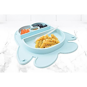 Fold-N-Go Baby Plates & Toddler Plates | Foldable for easy carry | 100% Food Grade Silicone Plate | BPA Free | Baby led weaning plate | Microwave and dishwasher safe (BLUE SKY)