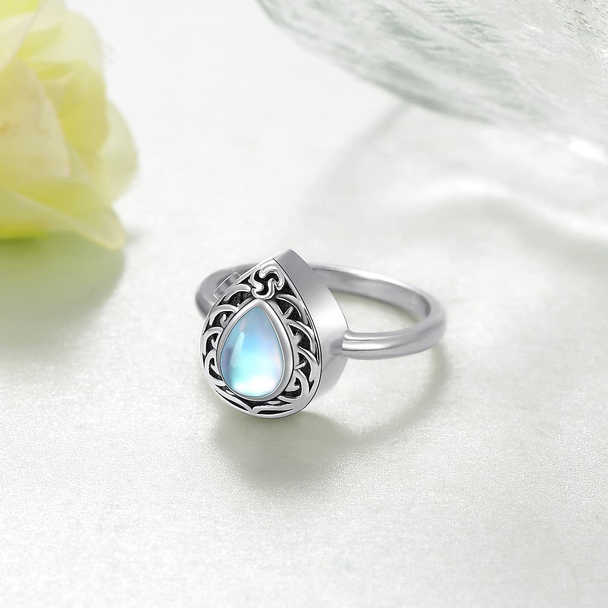 Celtic Urn Ring For Ashes 925 Sterling Silver Moonstone Cremation Memorial Ring Keepsake Urn Jewelry Gift for Women Wife Mother (Ring Size: 8)
