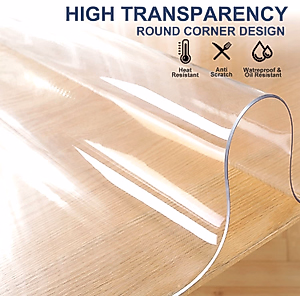 Large Clear Hardwood Floor Protector - Transparent PVC Desk/Chair Mat, 1.5mm Thick Waterproof Rectangle PVC Vinyl Plastic Rug, Easy to Clean, 32 40 48 56 64 72 80 88 96 104 112 120 128 136 144 152 in