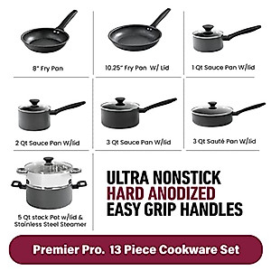 Granitestone Pro Premier Pots and Pans Set Nonstick, 13 Pc Hard Anodized Kitchen Cookware Set Nonstick, Ultra Durable, Diamond & Mineral Coating, Stay Cool Handles, Dishwasher Safe, 100% Toxin Free…