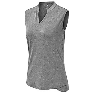 BGOWATU Women's Golf Polo T-Shirts Sleeveless V Neck Collarless Tennis Shirts UV Protection Quick Dry Lightweight Dark Gray L