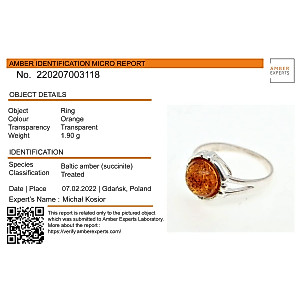 HolidayGiftShops Sterling Silver and Baltic Honey Amber Adult Ring Clara- Size 6