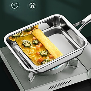 SSYSHANGSYA Japanese Omelette Pan - Tamagoyaki Nonstick Pan - Square Pan - Egg Roll Pan - Rectangle Frying Pan - Small Frying Egg Pan, Cooktop Safe, 7.5 x 6.3 inch (Stainless Steel)