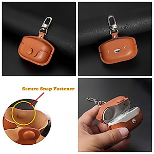 SKPY Secure Snap-Fastener Leather Case Compatible with Sony WF-1000XM4 Scratch Shockproof Leather Cover with Anti-Loss Keychain for Boys Girls Womens Mens