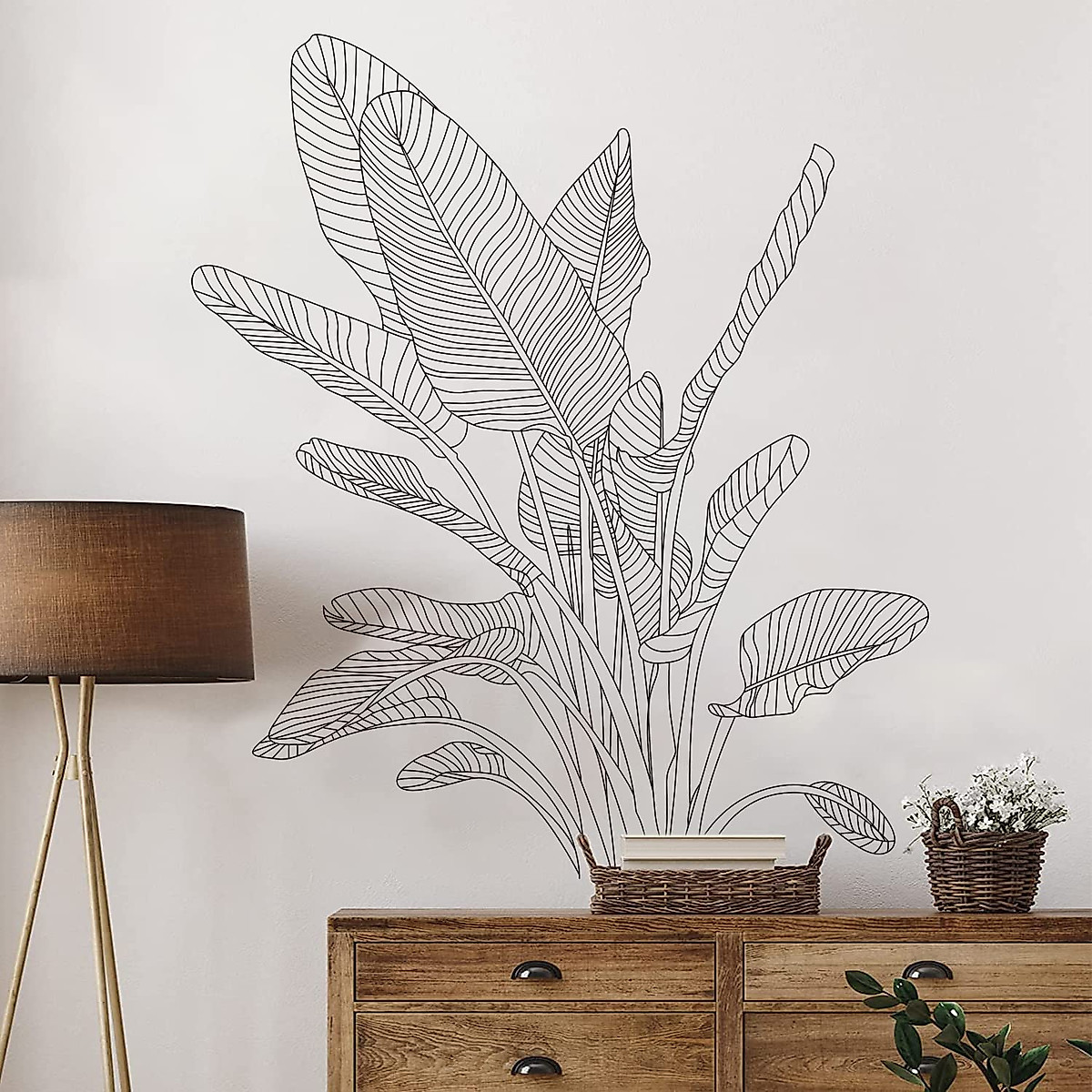 Supzone Simple Tropical Plants Wall Stickers Boho Modern Style Wall Decal Sketch Tropical Palm Leaves Wall Art Sticker for Bedroom Living Room Kitchen Sofa TV Backdrop Wall Decoration