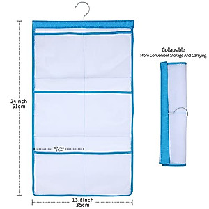 GUMQDD 6 Storage Pockets Hanging Mesh Shower Caddy,Bringing hooks can save bathroom space and fast drying,Ideal for gyms, college dorms, RV bathrooms, travel and pool locker rooms (Blue)