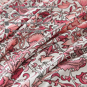 Rosecret King Size Duvet Cover,Viscose derived from Bamboo,Cooling for Hot Sleepers,Red Floral Solid Reversible,1 Duvet Cover 2 Pillowcases with Corner Ties,Button Closure