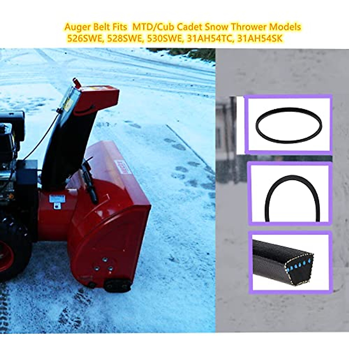 954-04195A Auger Drive Belt for MTD Troy Bilt Cub Cadet Snow Throwers Replaces 754-04195A, 754-04195, 954-04195 (1/2" x 37")