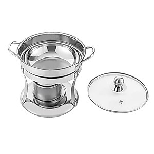 LGXSHOP Set Of 4 Small Stainless Steel Fondue Pots Silver Warming Tray Round Warming Pan With Lid, Suitable For Single Person Fondue Catering Event Parties