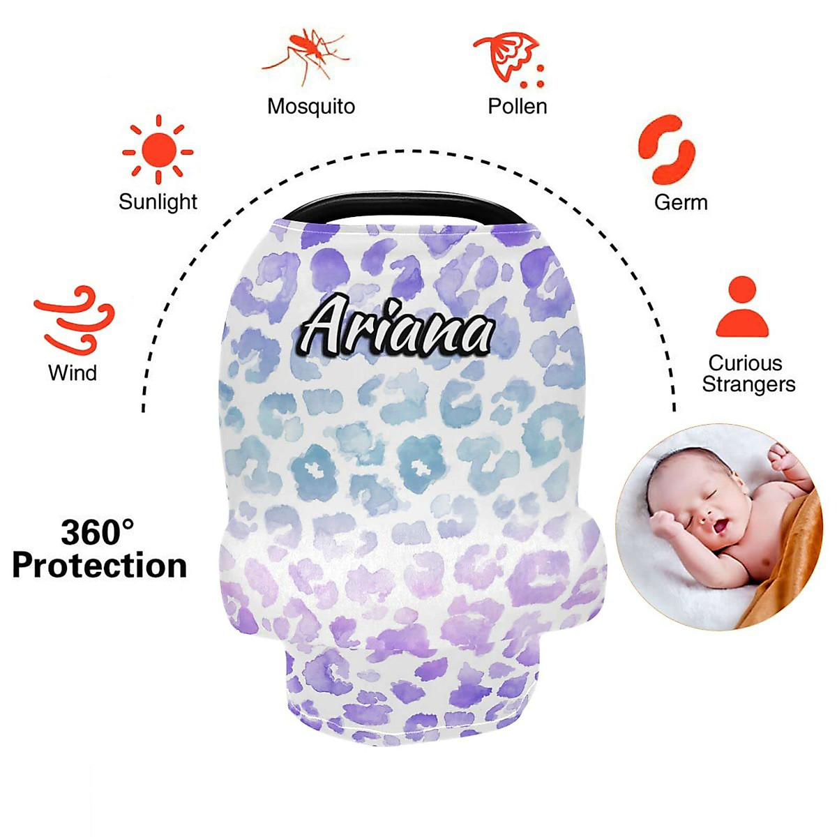 Custom Leopard Tie Dye Stretchy Baby Car Seat Canopy Presonalized Infant Stroller Cover Multi Use Baby Carseat Cover Customized Nursing Cover for High Chair