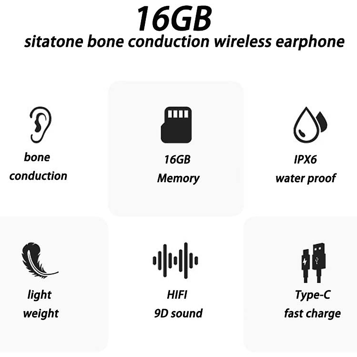 Bone Conduction Waterproof Bluetooth Headphones Swimming Sports Headset Built in 16G Memory (Blue)