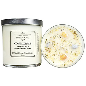 Confidence Natural Soy Candle 10 oz | Natural & Non Toxic with Crystals, Herbs, & Essential Oils | Courage, Self-Esteem & Self-Worth Rituals | Wiccan Pagan & Spirituality.