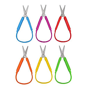 Special Supplies Mini Loop Scissors for Children and Teens and 5.5" Inches (6-Pack) Colorful Looped, Adaptive Design, Right and Lefty Support, Small, Easy-Open Squeeze Handles, For Special Needs
