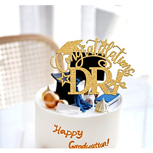 Congratulations DR Cake Topper, Congrats Grad/Doctoral Degree Cake Decor, Class of 2024 Graduation Party Decorations Supplies, Gold Glitter