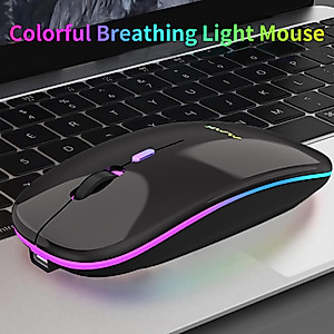 Wireless Bluetooth Mouse for Laptop,Rechargeable Mouse 2.4G USB Optical Wireless Mouse,LED Slim Dual Mode(Bluetooth 5.0 and 2.4G) Wireless Mouse for Laptop, PC, Mac OS,Android,Windows (Black)