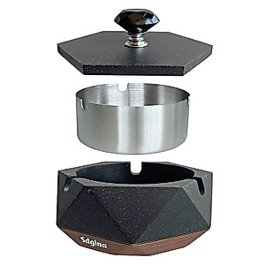 Ashtray for Outside Patio, Black Ash Tray with Lid and Removable Liner, Perfect Outdoor Ashtray for Cigarette Smokers, Cool Outdoor Ashtrays for Patio Waterproof/Windproof