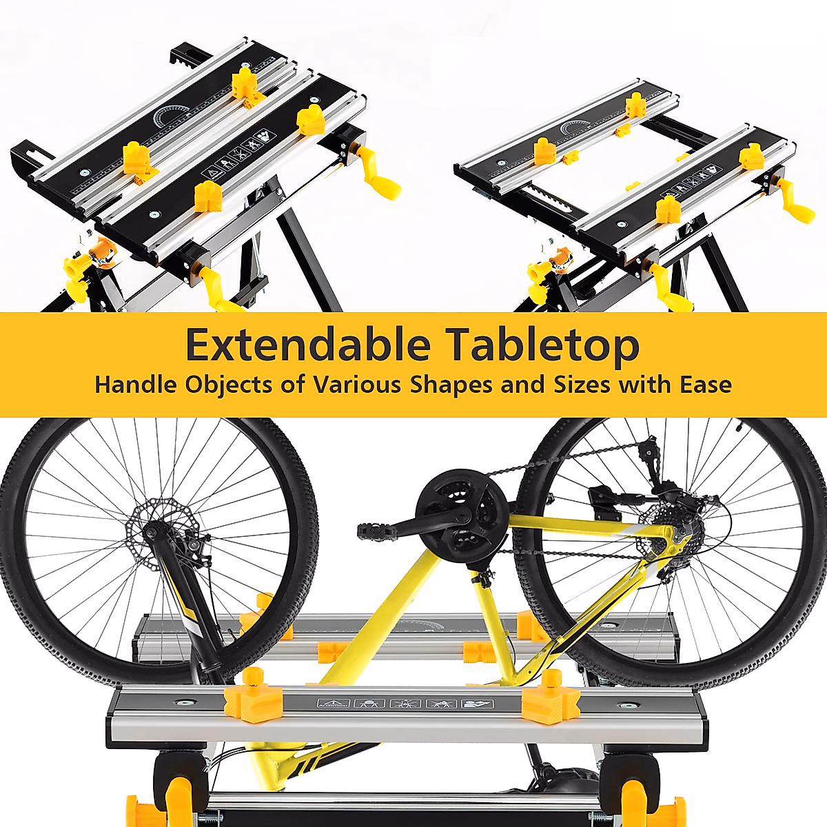 IRONMAX Portable Workbench, Folding Work Table with 7-Level Height Adjustable, 8 Sliding Clamps and Reclining, Folding Workbench and Vise for Cutting, Saw, Paint