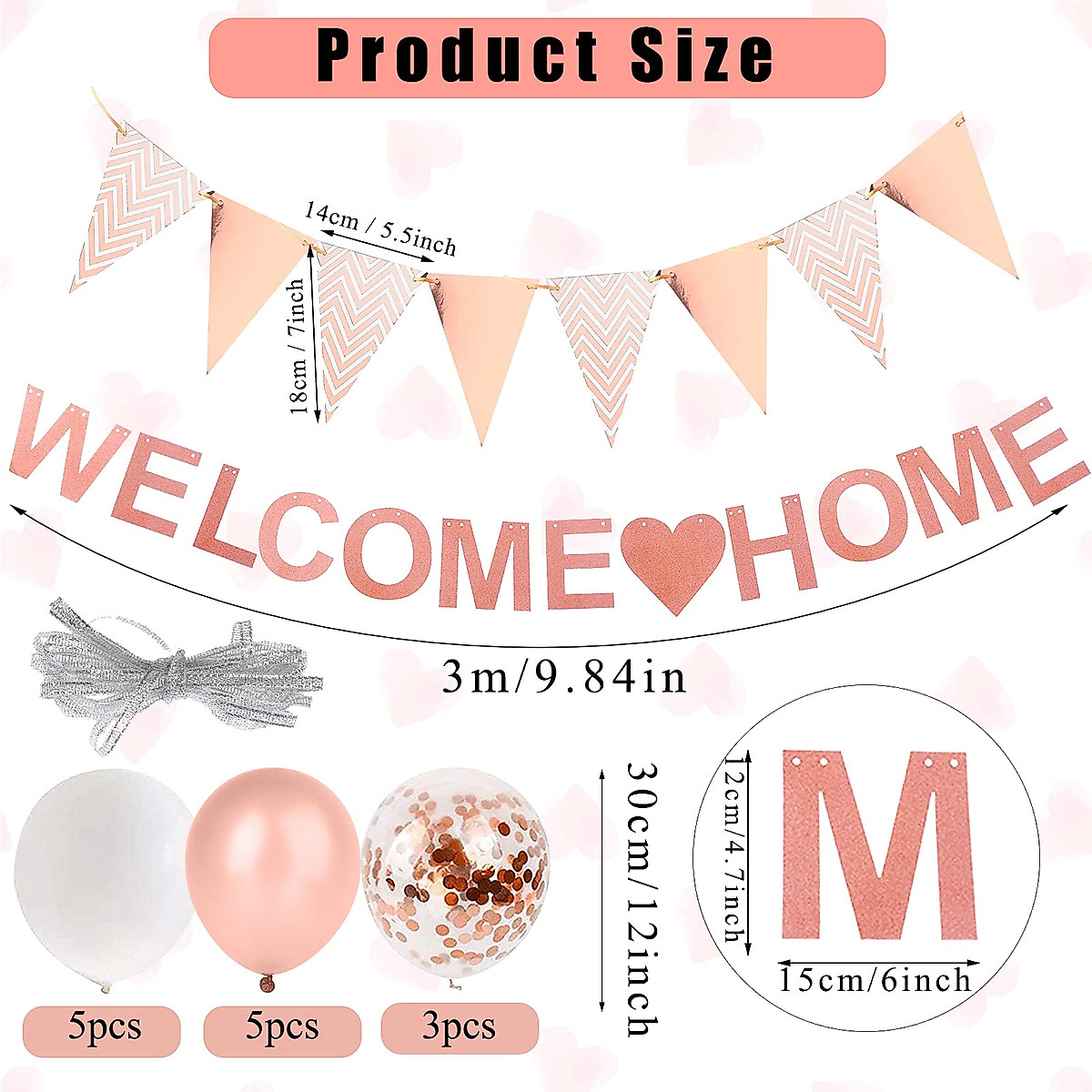 TBoxBo 15 Pcs Welcome Home Banner Rose Gold Glitter Welcome Back Balloon Banner Decorations Kit Welcome Home Decorations for Welcome Home Party Decorations, Welcome Home Sign