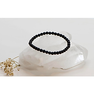 LTC Designs 4mm Smooth Round Matte Black Onyx Stretch Bracelet, 6.5"