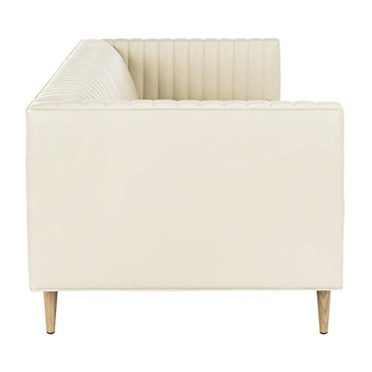 Safavieh Couture Home Carmina Modern Light Beige Faux Leather and Oak Sofa