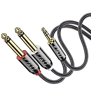 J&D 3.5mm 1/8 inch TRS Male to Dual 6.35mm 1/4 inch TS Male Mono Stereo Y-Cable Splitter for Amplifiers/Mixer Audio Recorder, Zinc Alloy Housing, Nylon Braid, Gold Plated Copper Shell, 25 Feet
